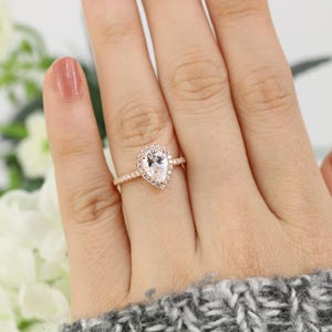 Rose Gold CZ Pear Engagement Ring - Pear Cut Ring - Pear Halo Ring ...