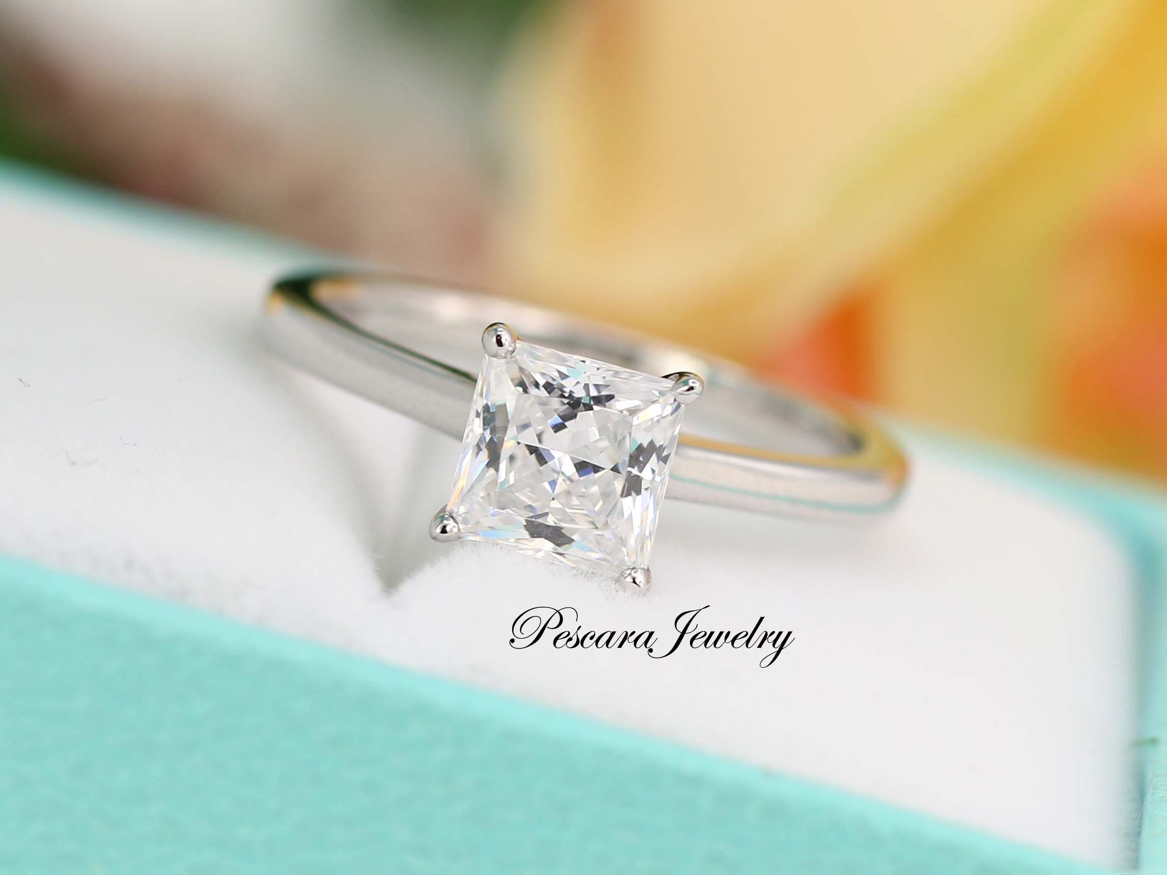 1.25ct Thin Princess Cut Engagement Ring Princess Cut | Etsy