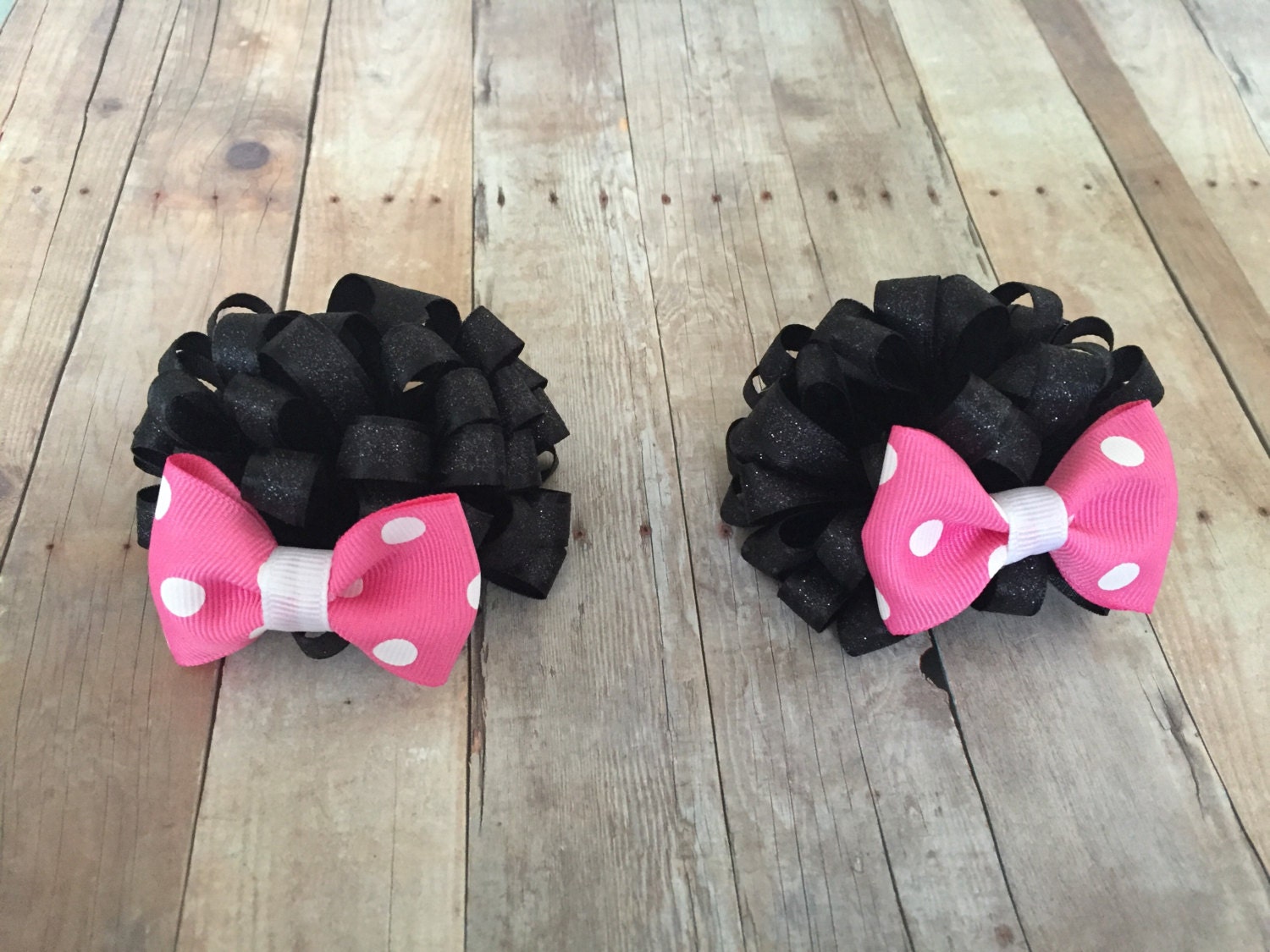 Mouse Ears Hair Clips Loopy Bows Pom Pom Bows Mouse Ear - Etsy