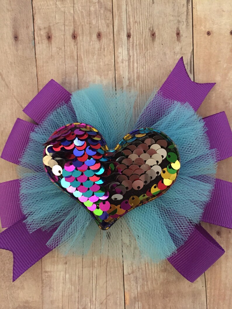 Rainbow Sequin Heart Bow Heart Hair Bow Pinwheel Bow Flip - Etsy