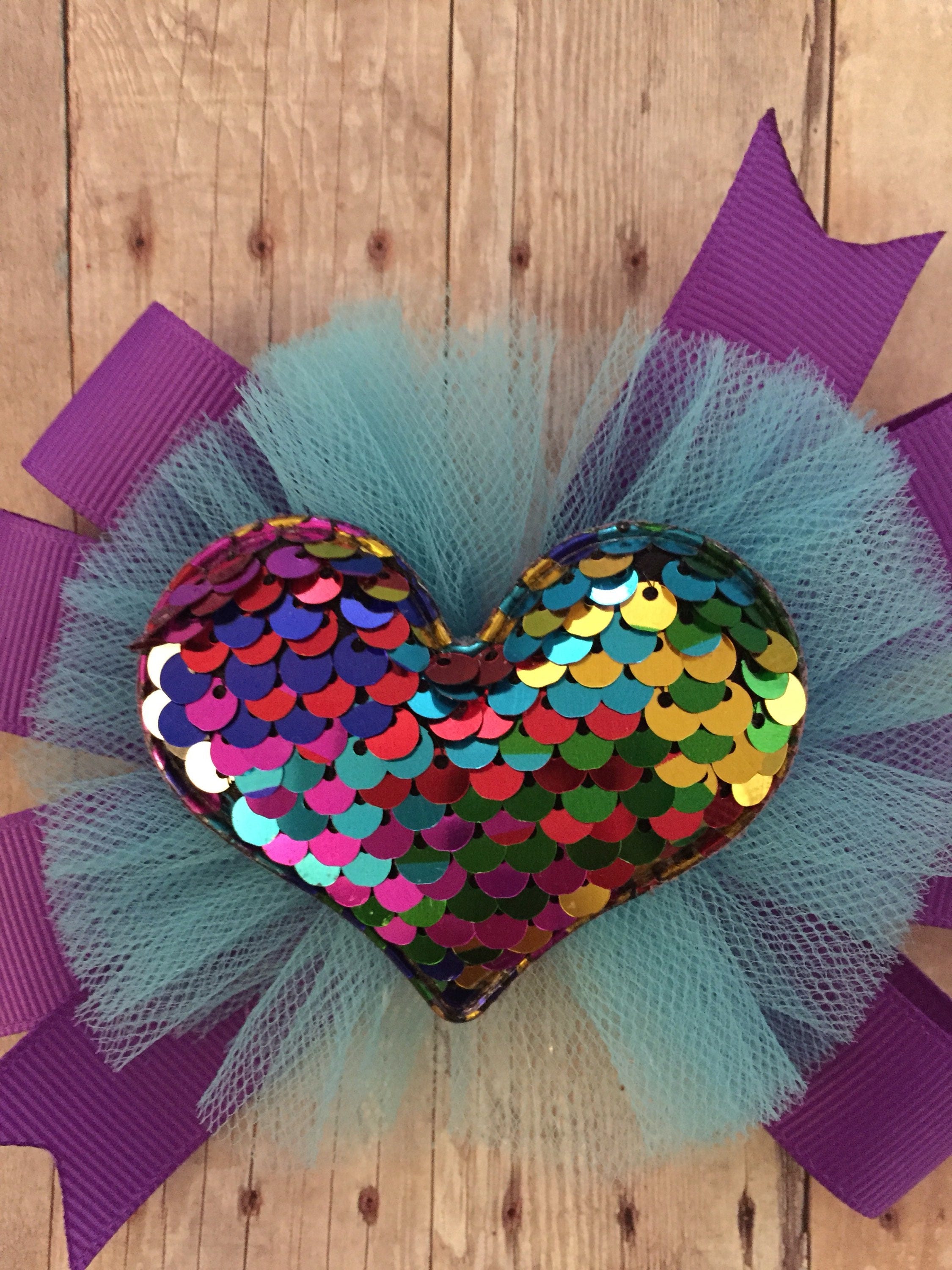 Rainbow Sequin Heart Bow Heart Hair Bow Pinwheel Bow Flip - Etsy