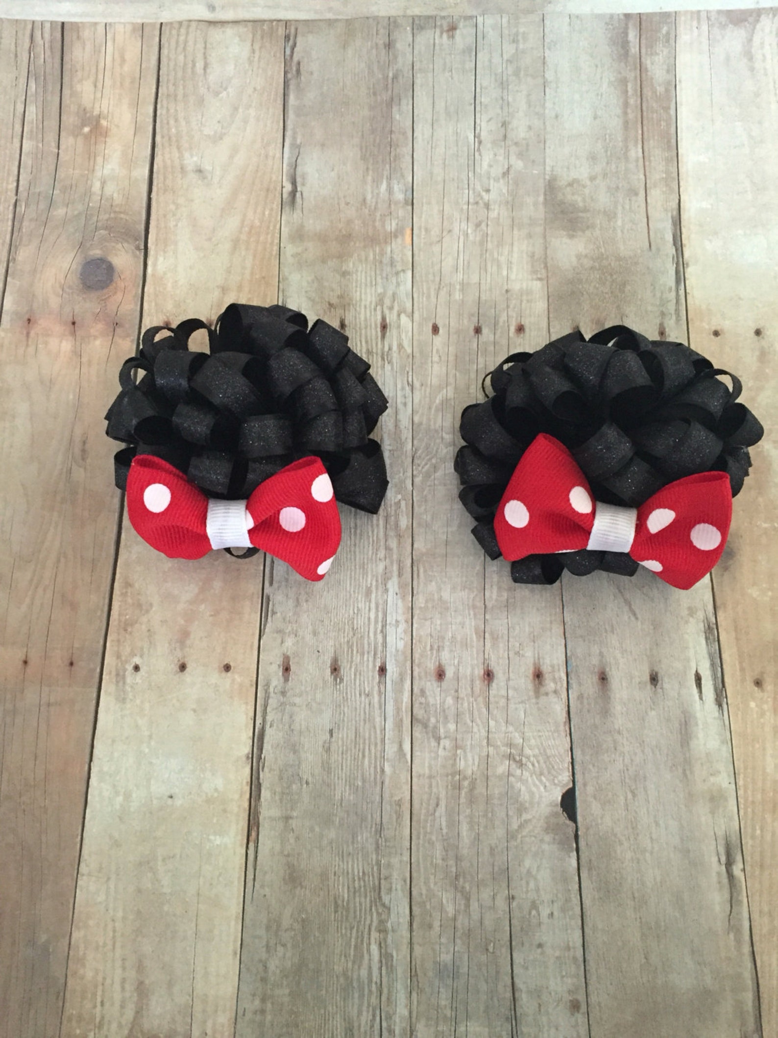 Mouse Ears Hair Clips Loopy Bows Pom Pom Bows Mouse Ear - Etsy