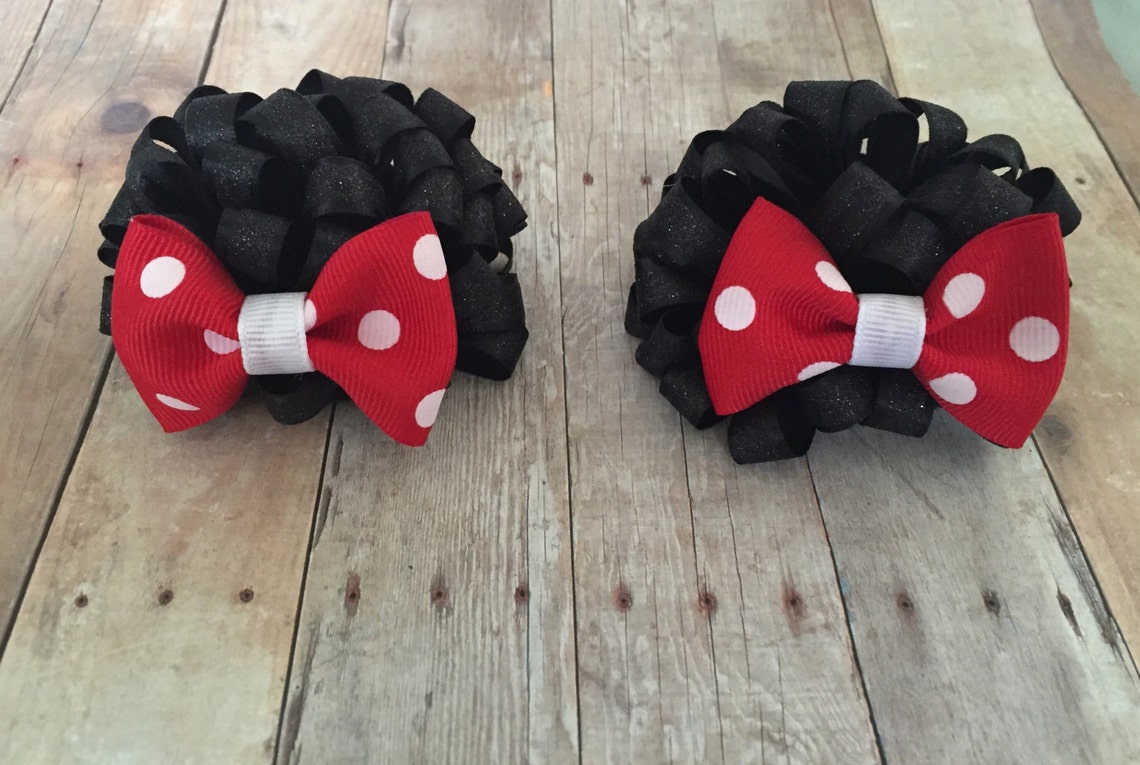 Mouse Ears Hair Clips Loopy Bows Pom Pom Bows Mouse Ear - Etsy