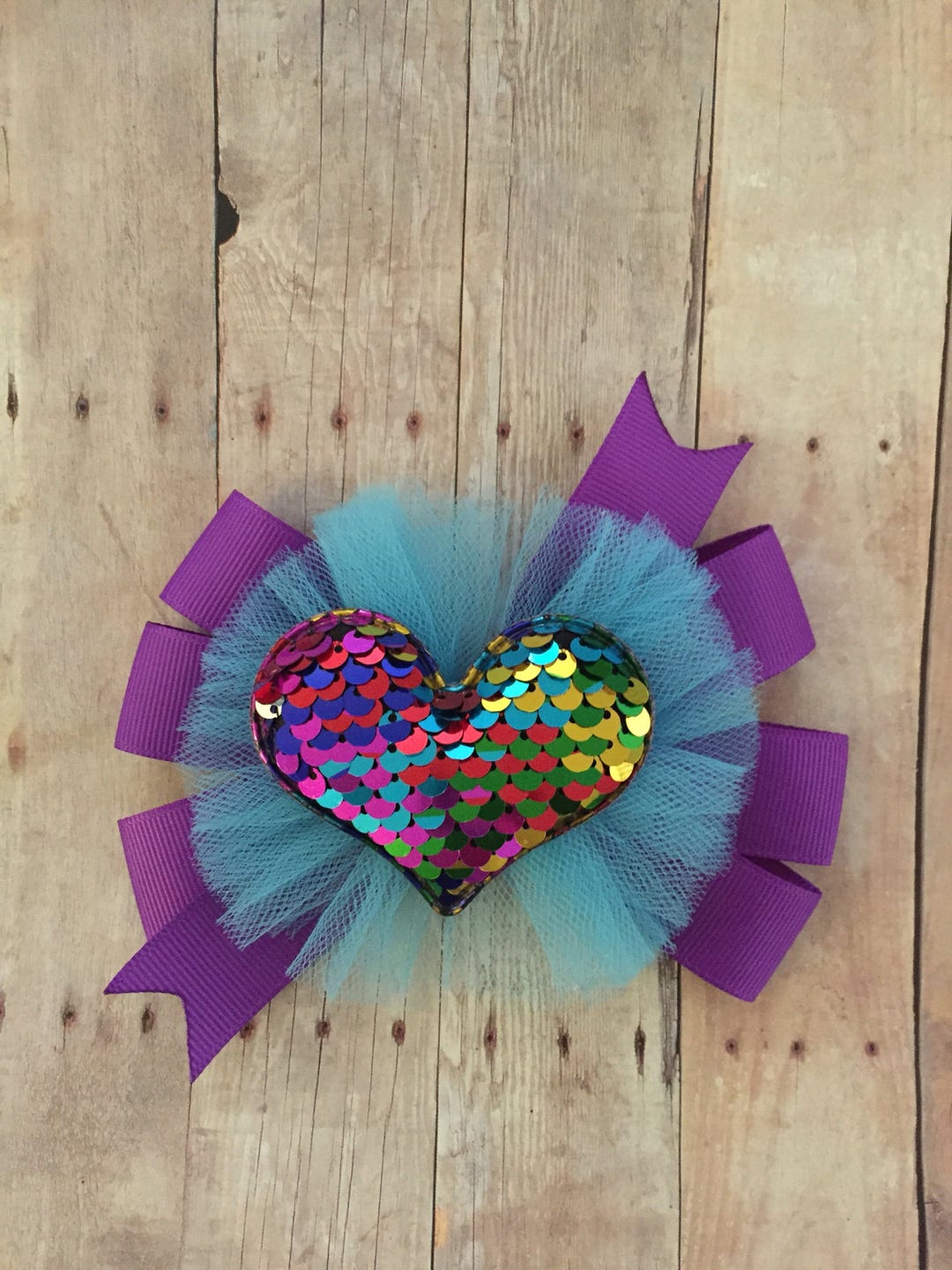 Rainbow Sequin Heart Bow, Heart Hair Bow, Pinwheel Bow, Flip Sequin Bow ...