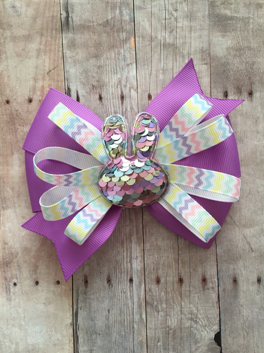Bunny Bow, Sequin Bunny Easter Bow, Bunny Pinwheel Hair Bow, Pastel ...