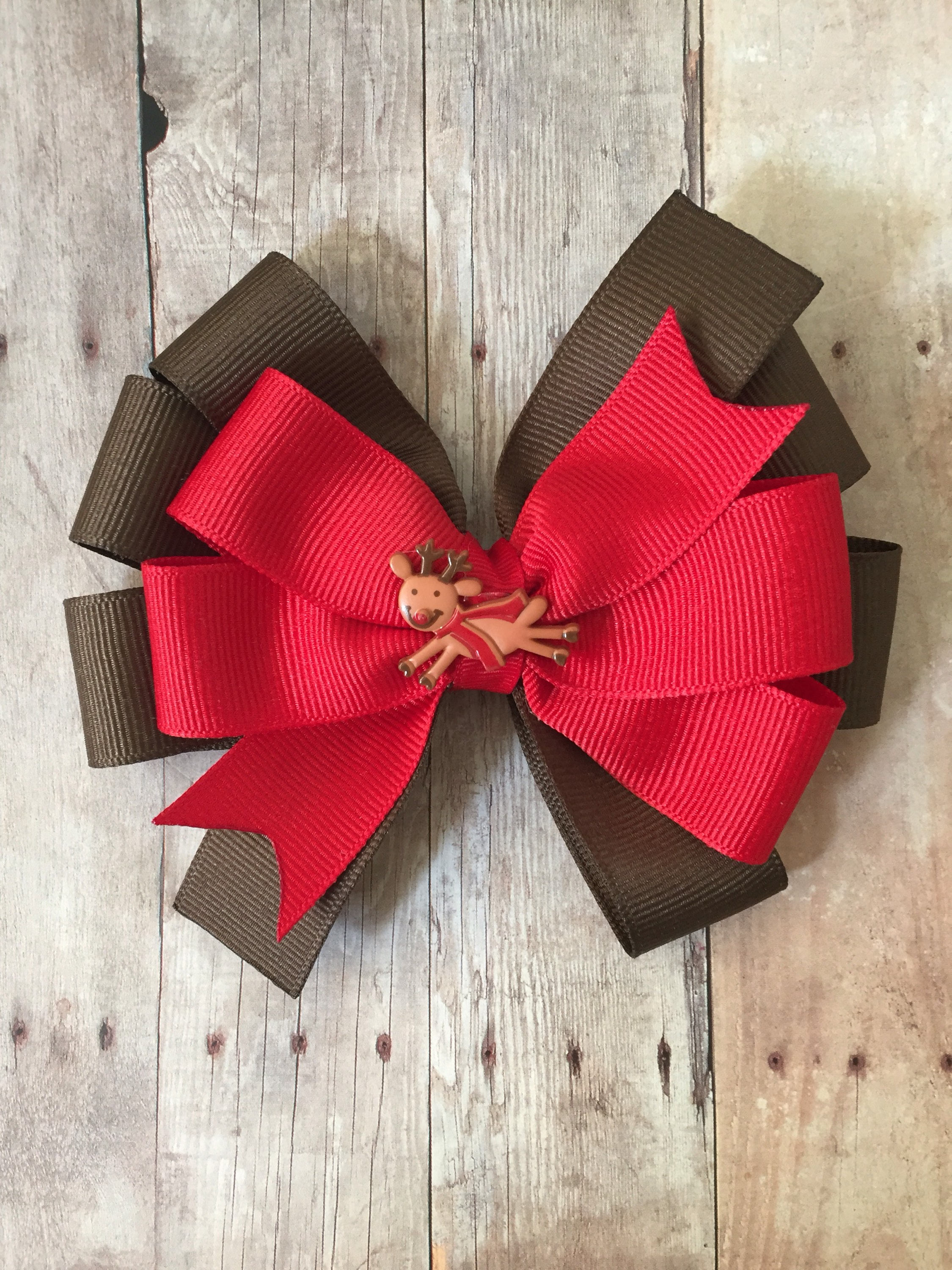 Rudolph Pinwheel Bow Christmas Hair Bow Reindeer Bow - Etsy