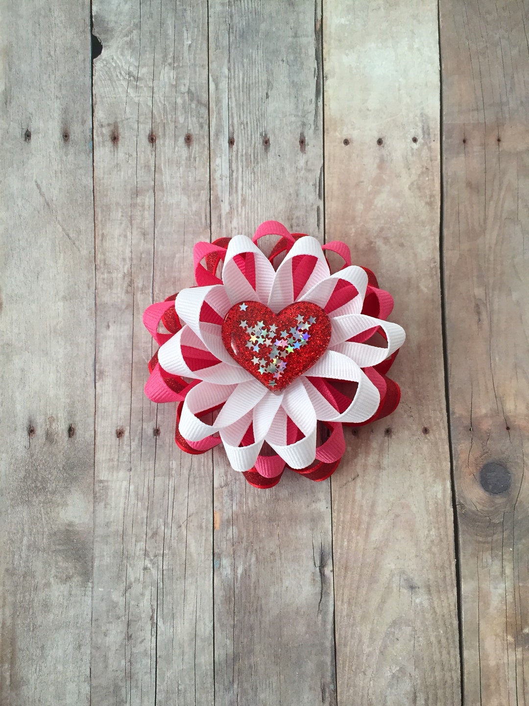 Valentine's Bow, Red Heart Loopy Flower Bow, Valentine's Day Heart Bow ...