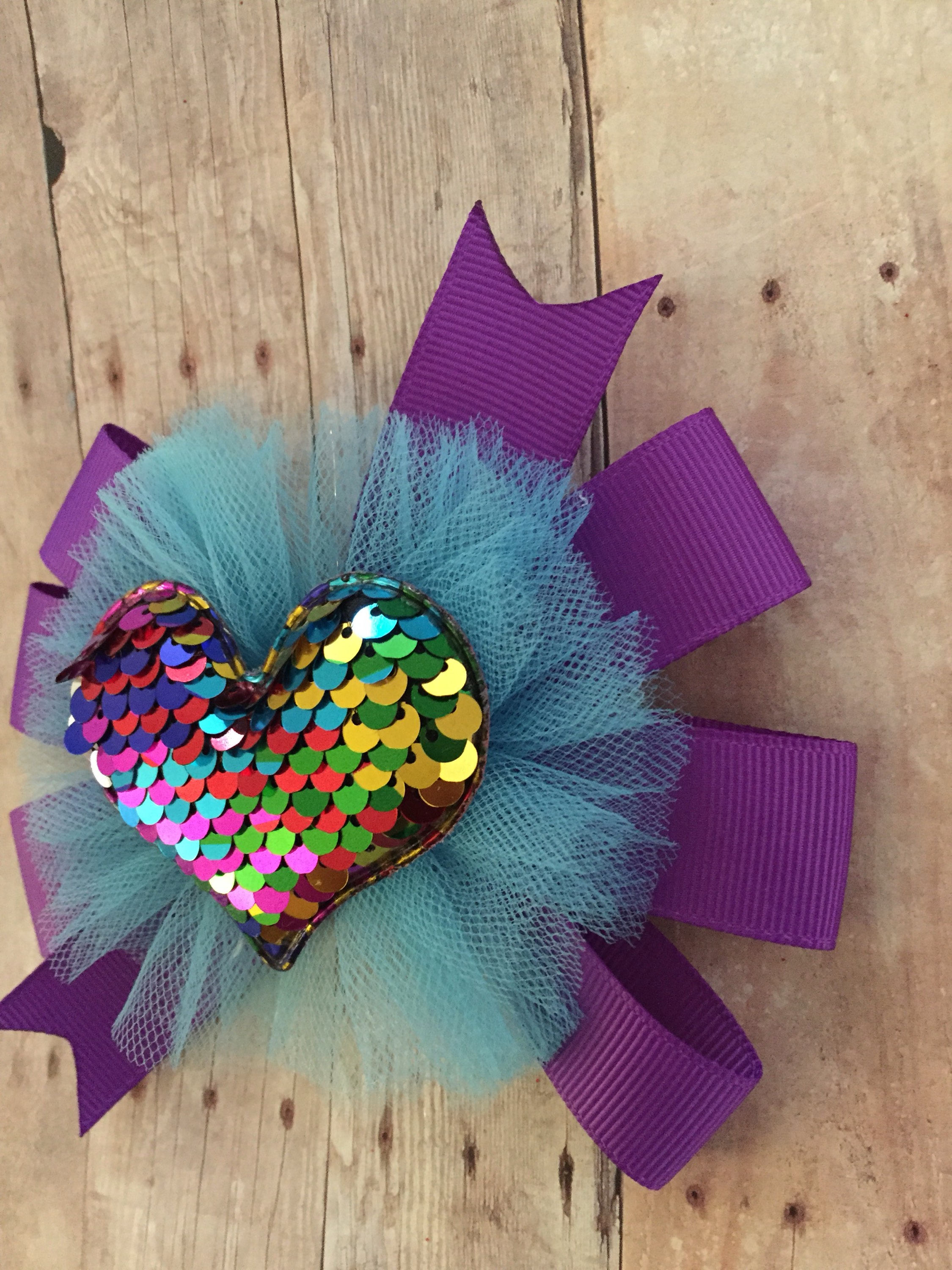 Rainbow Sequin Heart Bow Heart Hair Bow Pinwheel Bow Flip - Etsy