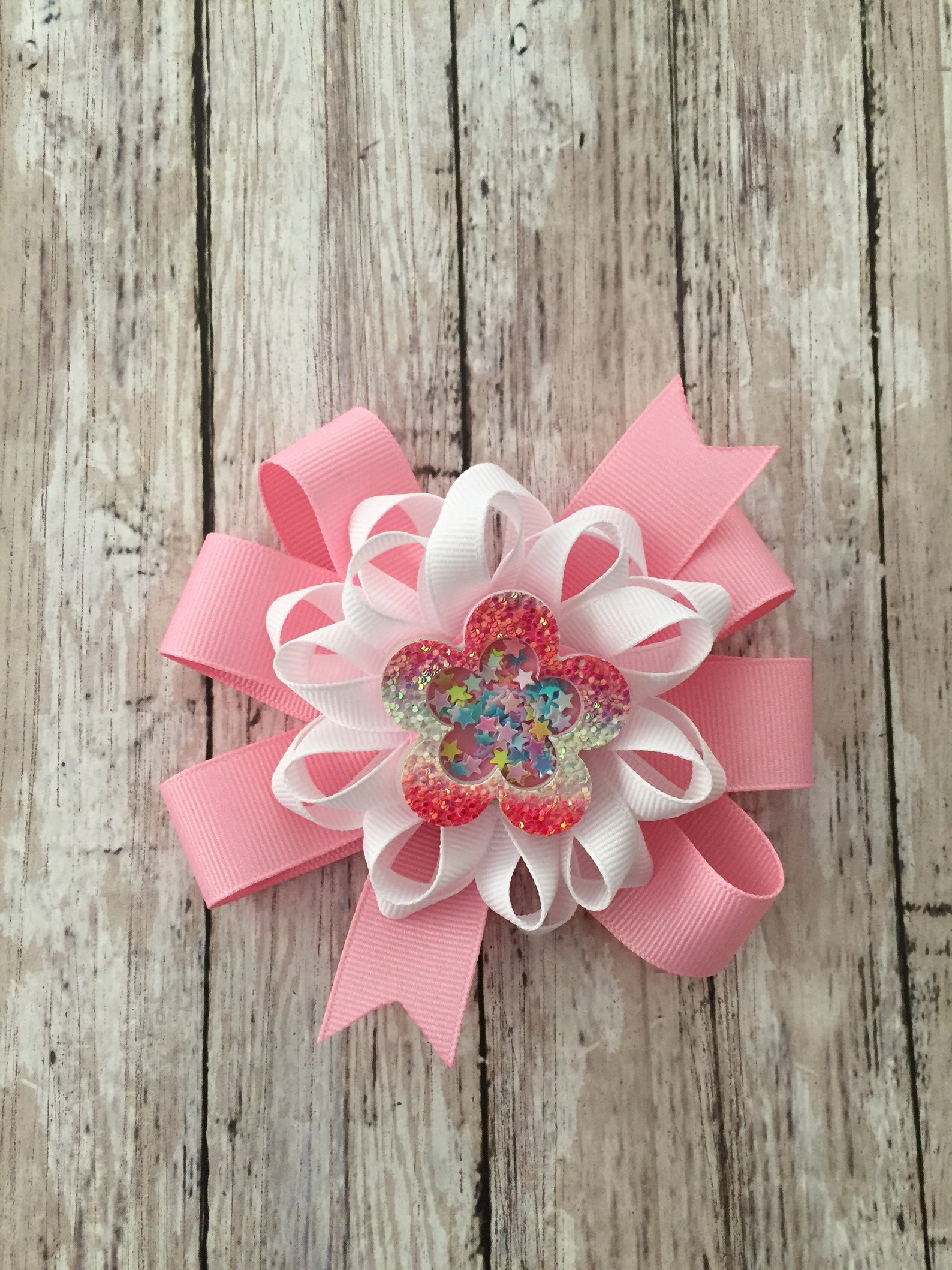 Flower Bow, Pink Loopy Flower Bow, Flower Shaker Bow, Pinwheel Bow ...