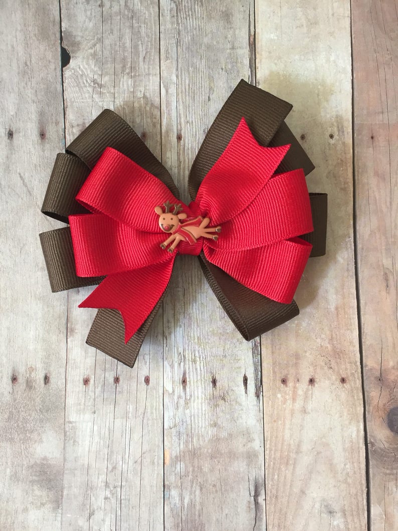 Rudolph Pinwheel Bow Christmas Hair Bow Reindeer Bow - Etsy