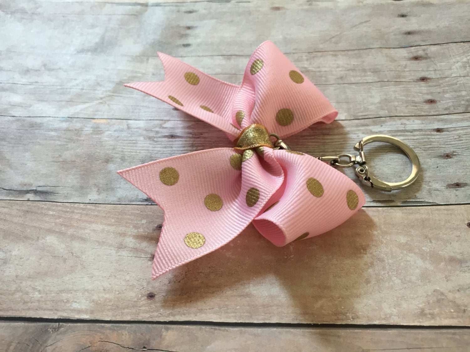Gold and Pink Polka Dot Mini Cheer Bow Keychain Bow Keychain - Etsy