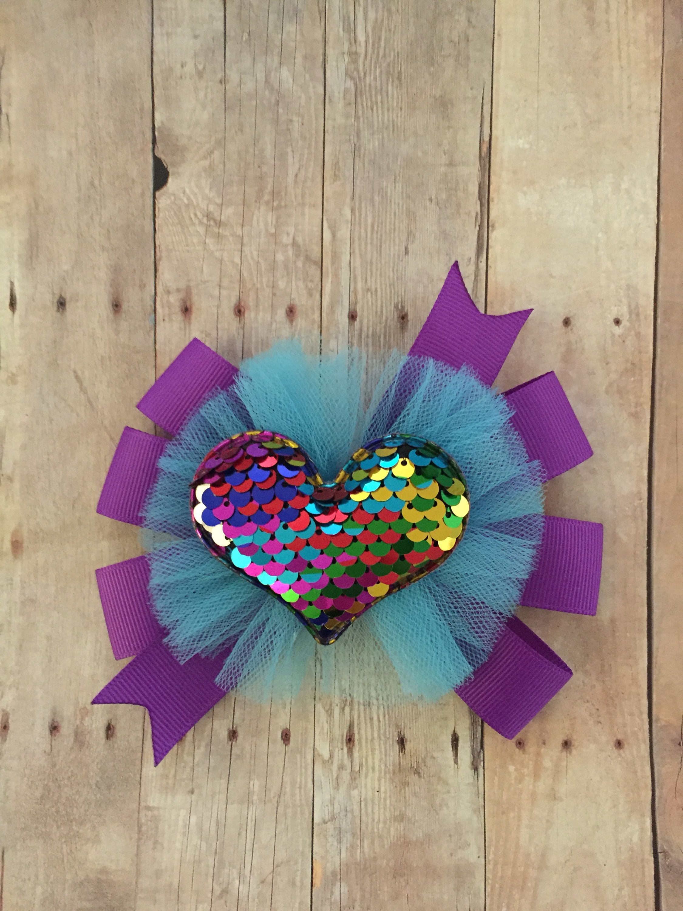 Rainbow Sequin Heart Bow Heart Hair Bow Pinwheel Bow Flip - Etsy