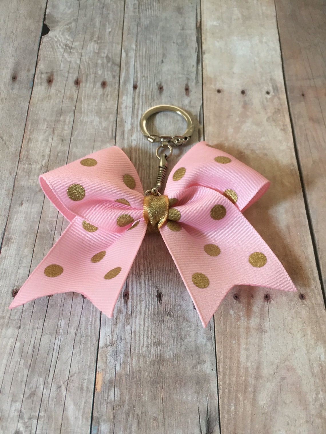 Gold and Pink Polka Dot Mini Cheer Bow Keychain Bow Keychain - Etsy