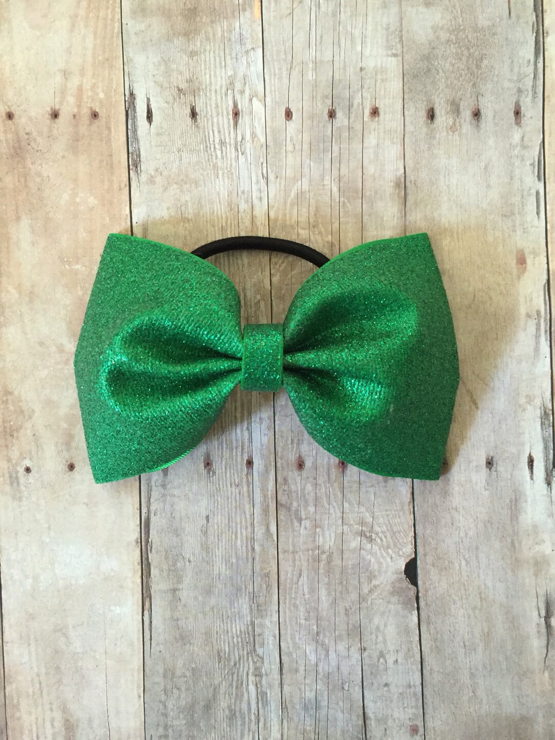 Green Large Tuxedo Bow, Ponytail Bow, Tailless Cheer Bow, Green Glitter ...