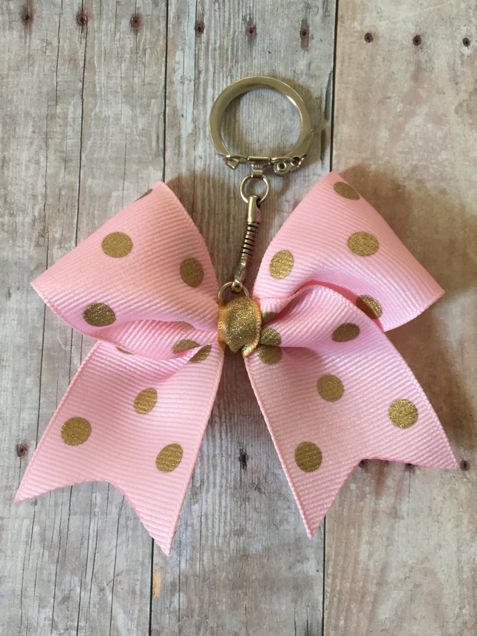 Gold and Pink Polka Dot Mini Cheer Bow Keychain Bow Keychain - Etsy