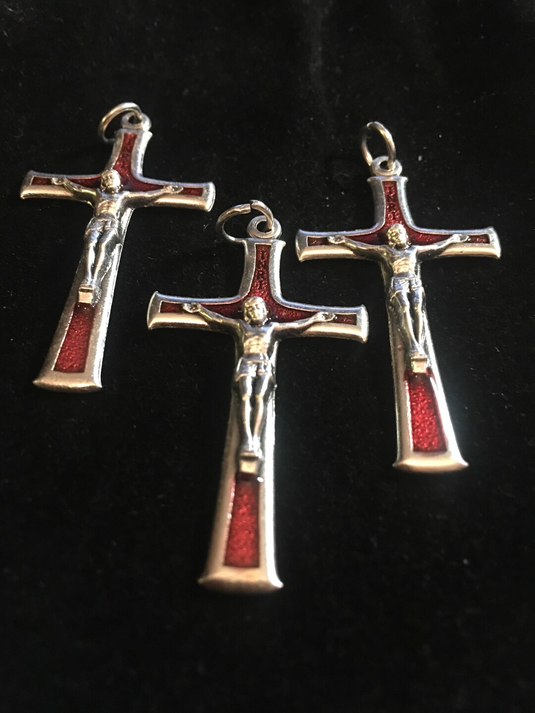 Lot of 3 Jesus Red Enamel Crucifix Rosary Cross Made in ITALY Silver ...