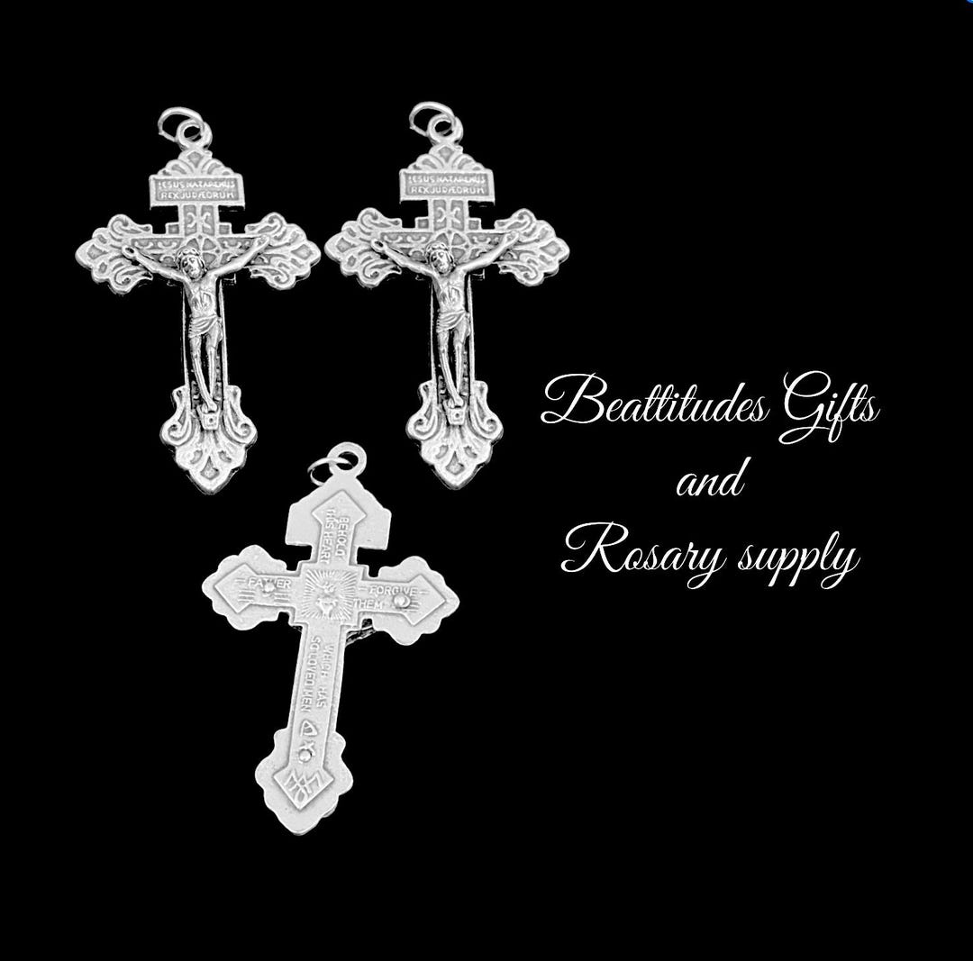 Jesus Cross Lot of 3 Rosary Pardon Crucifix Double Sided Cross Vintage ...
