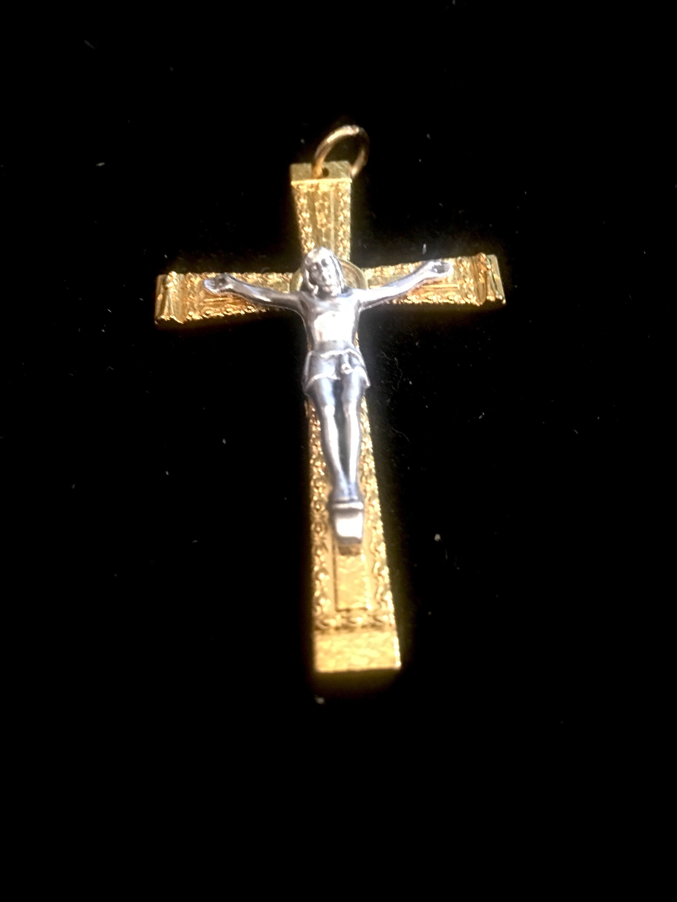 Jesus Gold Tone Cross With Silver Tone Jesus Crucifix 2 Inch Light ...