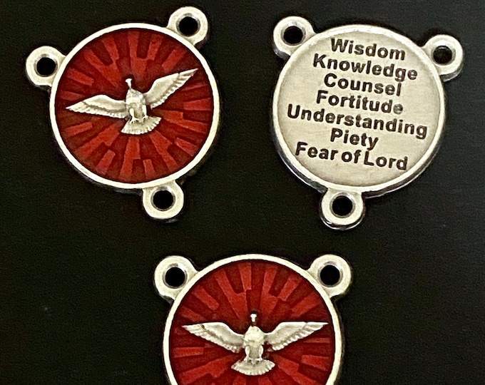 Holy Spirit Dove Seven Gifts Rosary Center From Italy Red Enamel ...