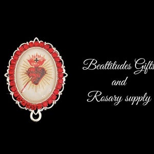 Sacred Heart of Jesus Bright Red Rhinestone Rosary Centerpiece Silver ...