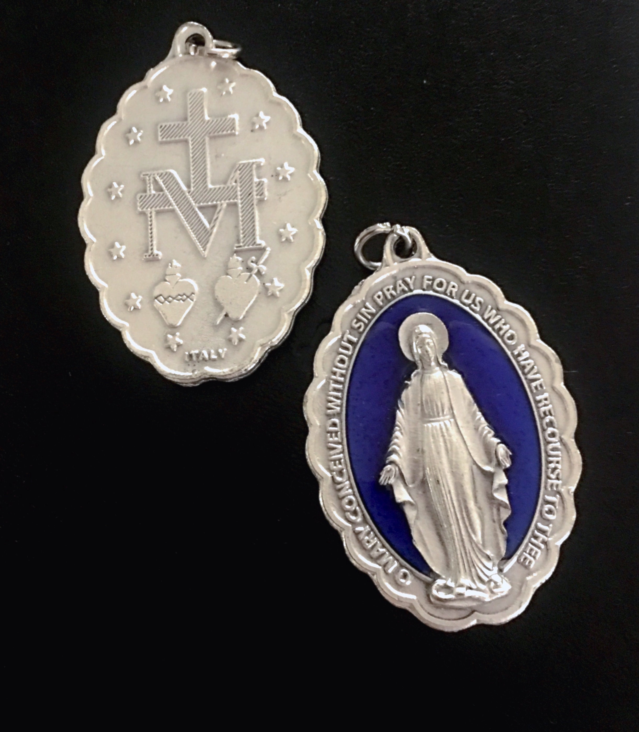 Set of 2 BLUE ENAMEL Miraculous Medals Virgin Mary Medal From | Etsy