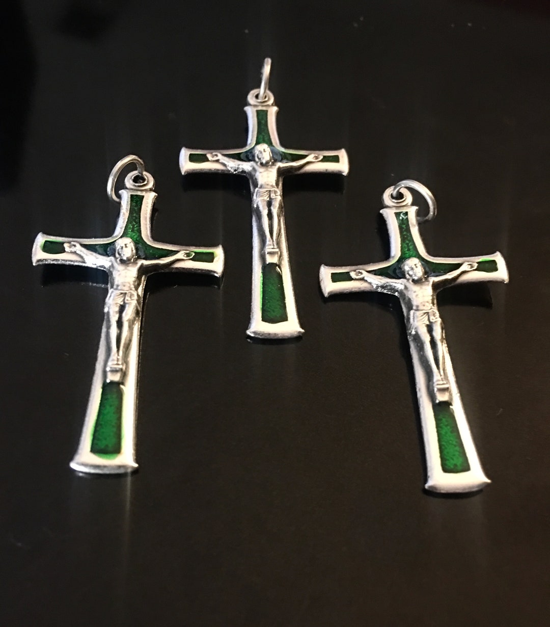 Lot of 3 Jesus Green Enamel Crucifix Rosary Cross Irish Celtic Color ...