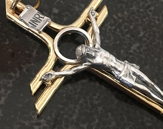 Jesus Crucifix Large Gold and Silver Cross 3 Inch Tall Rosary Cross - Etsy
