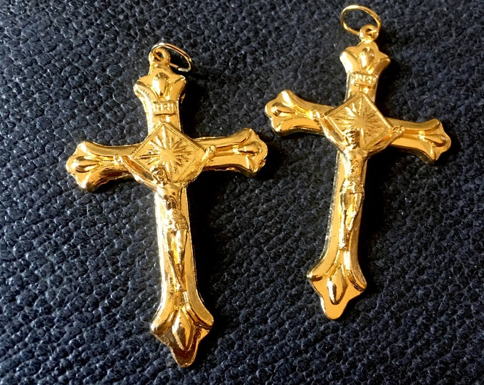 Set of 3 Gold Tone Italian Made Pardon Crucifix Double Sided Rosary ...