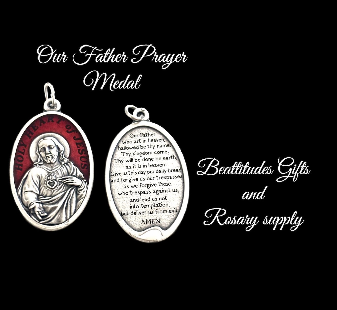 JESUS Our Father Double Sided Prayer Medal Red Enamel ITALY ONE Medal ...