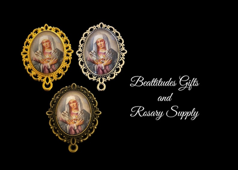 Madonna SEVEN SWORDS Sorrowful Mother Mary Easter Rosary Centerpiece ...