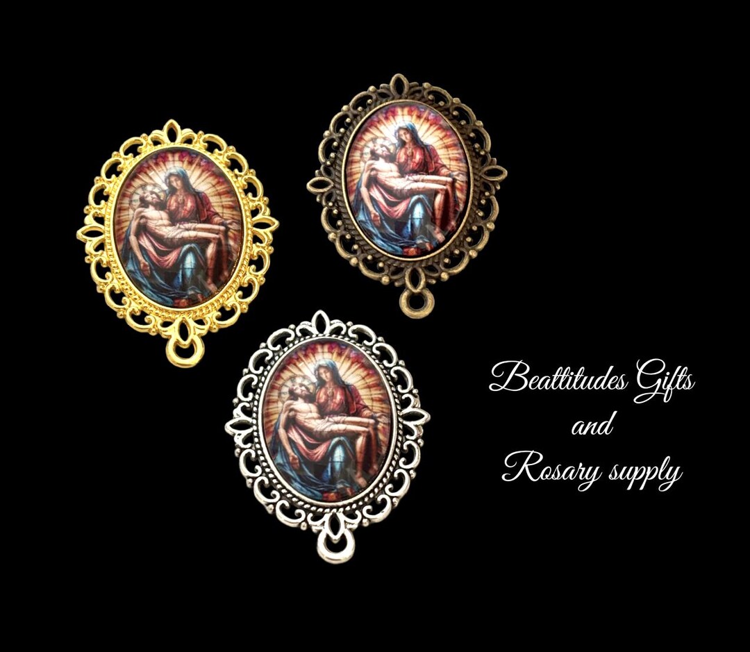 PIETA Rosary Centerpiece Jewelry Large Connector Virgin Mary With Jesus ...