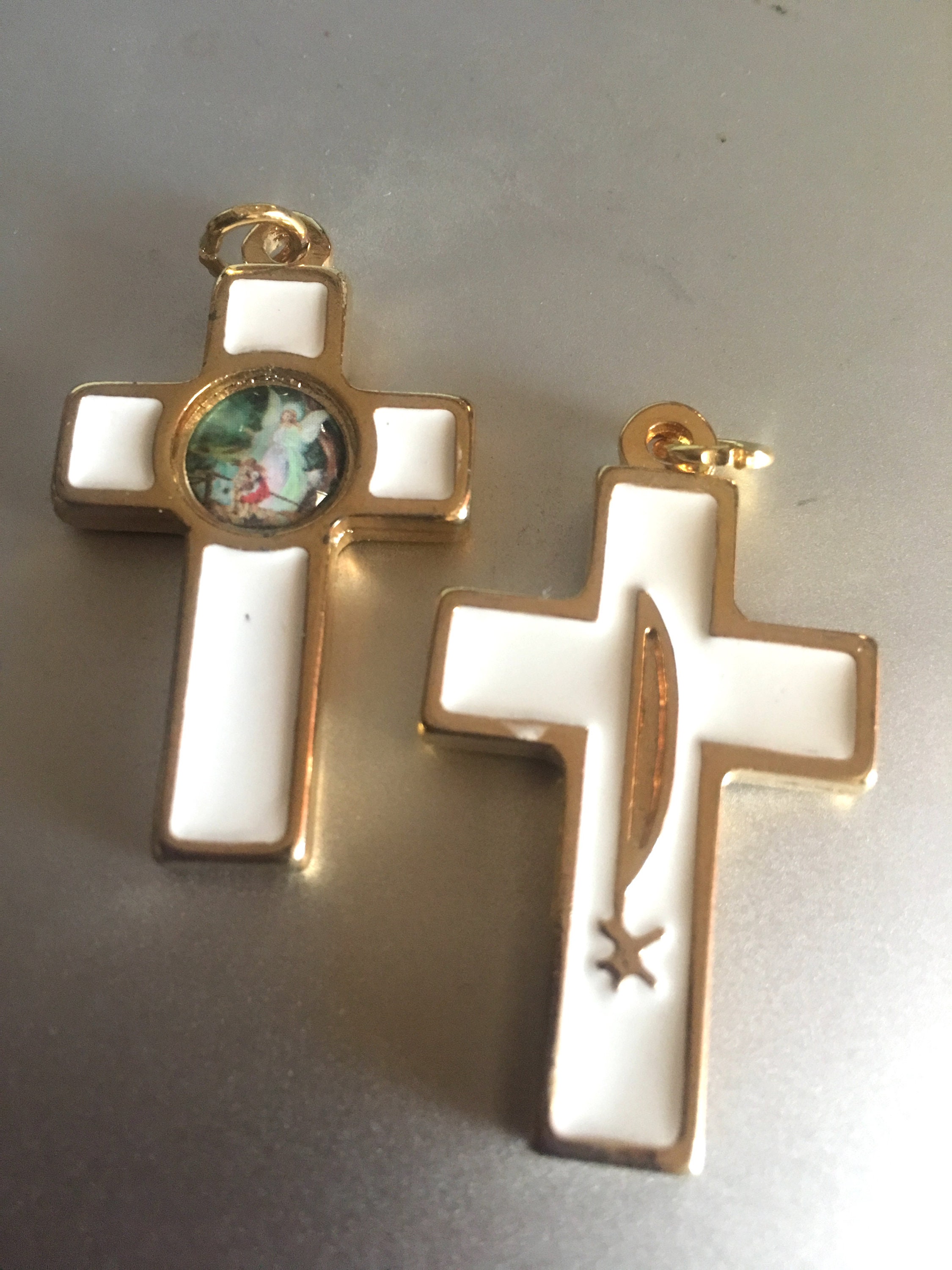 GUARDIAN ANGEL One Cross Double Sided Cross White Enamel Medal - Etsy