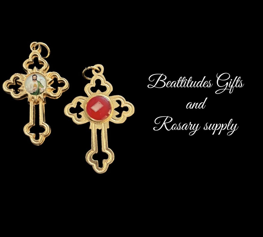 Set of 2 Saint Jude Relic Crosses Catholic Double Sided Crucifix Rosary ...