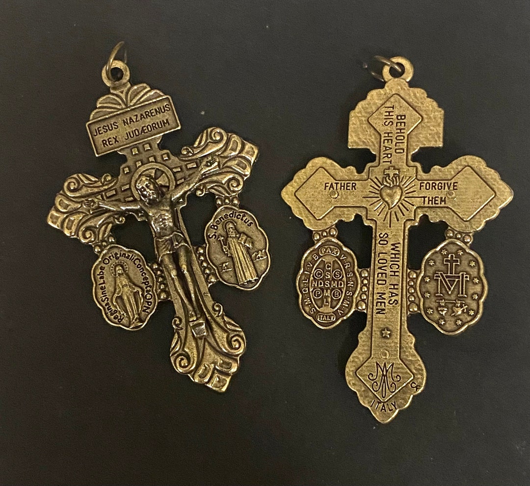 Pardon Crucifix Set of 2 Cross SPECIAL ITALY Brass Tone Dark Antique ...