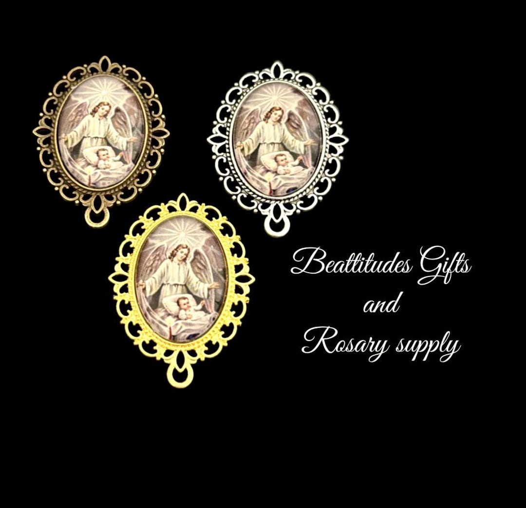Guardian Angel With Child Baby Rosary Center Large Hand Made ...