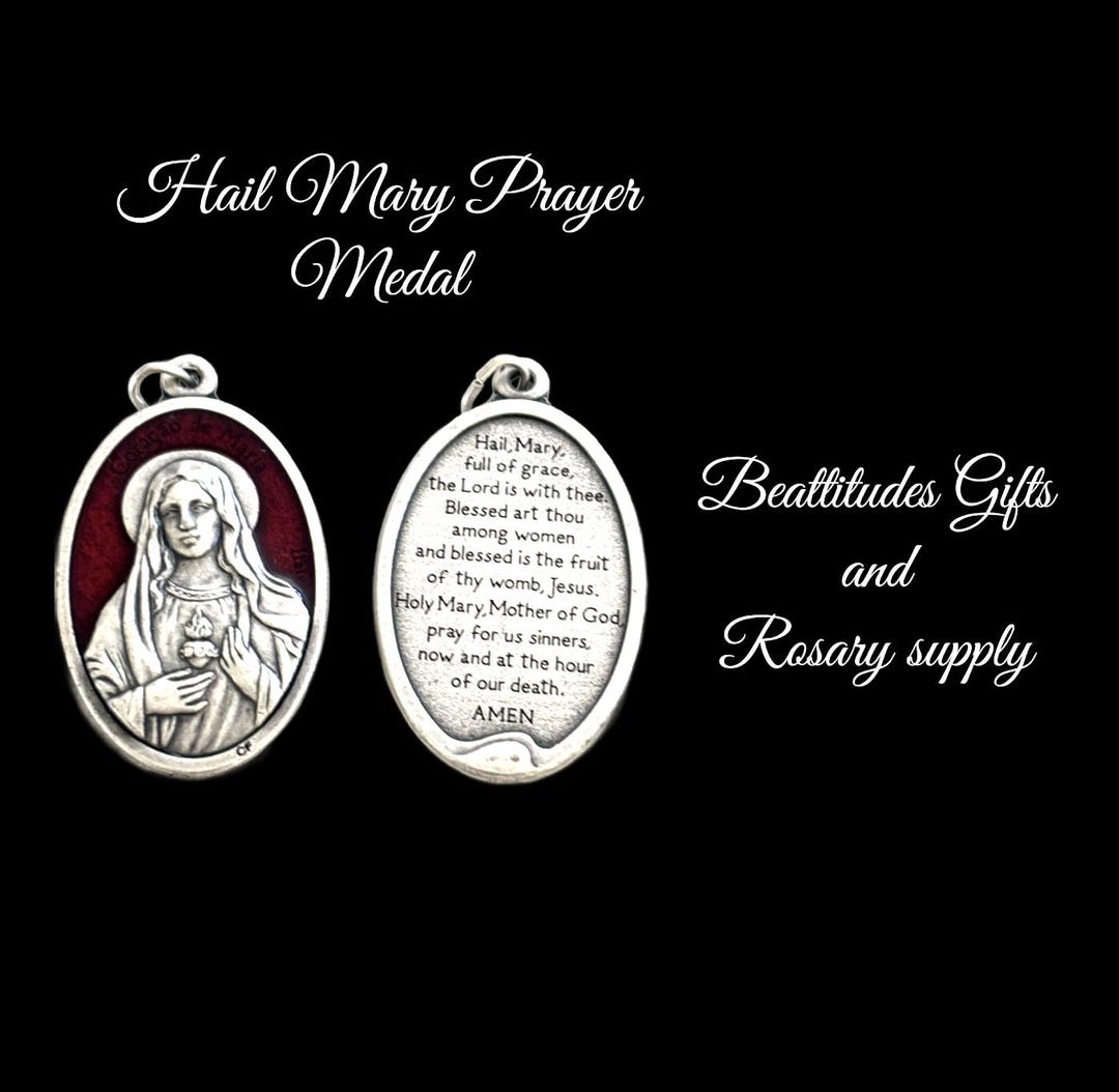 Immaculate Heart of Mary Medal With Hail Mary Prayer on Back Large ...