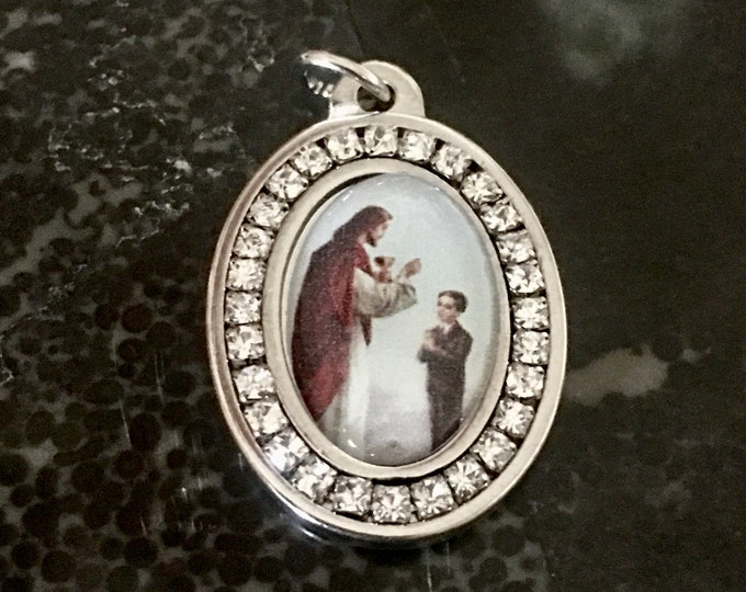 First Communion Boys Medal With Rhinestones Pendant Catholic Gift - Etsy