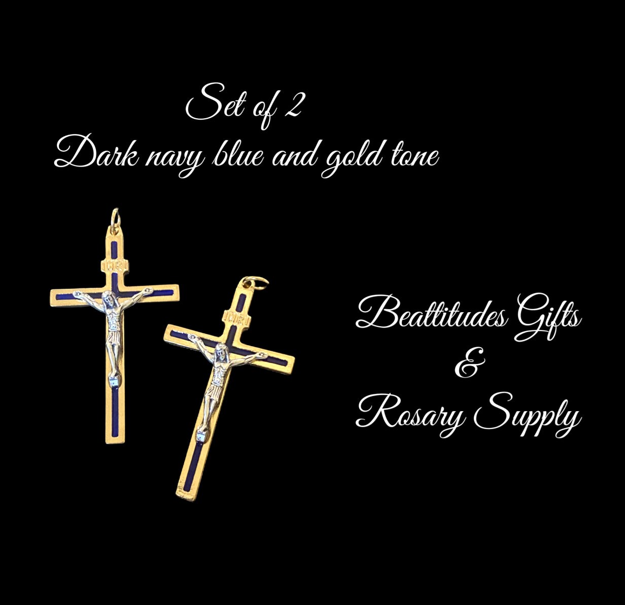 ROSARY CROSS DARK Navy Blue Enamel Pendant Set of 2 Jesus Gold - Etsy