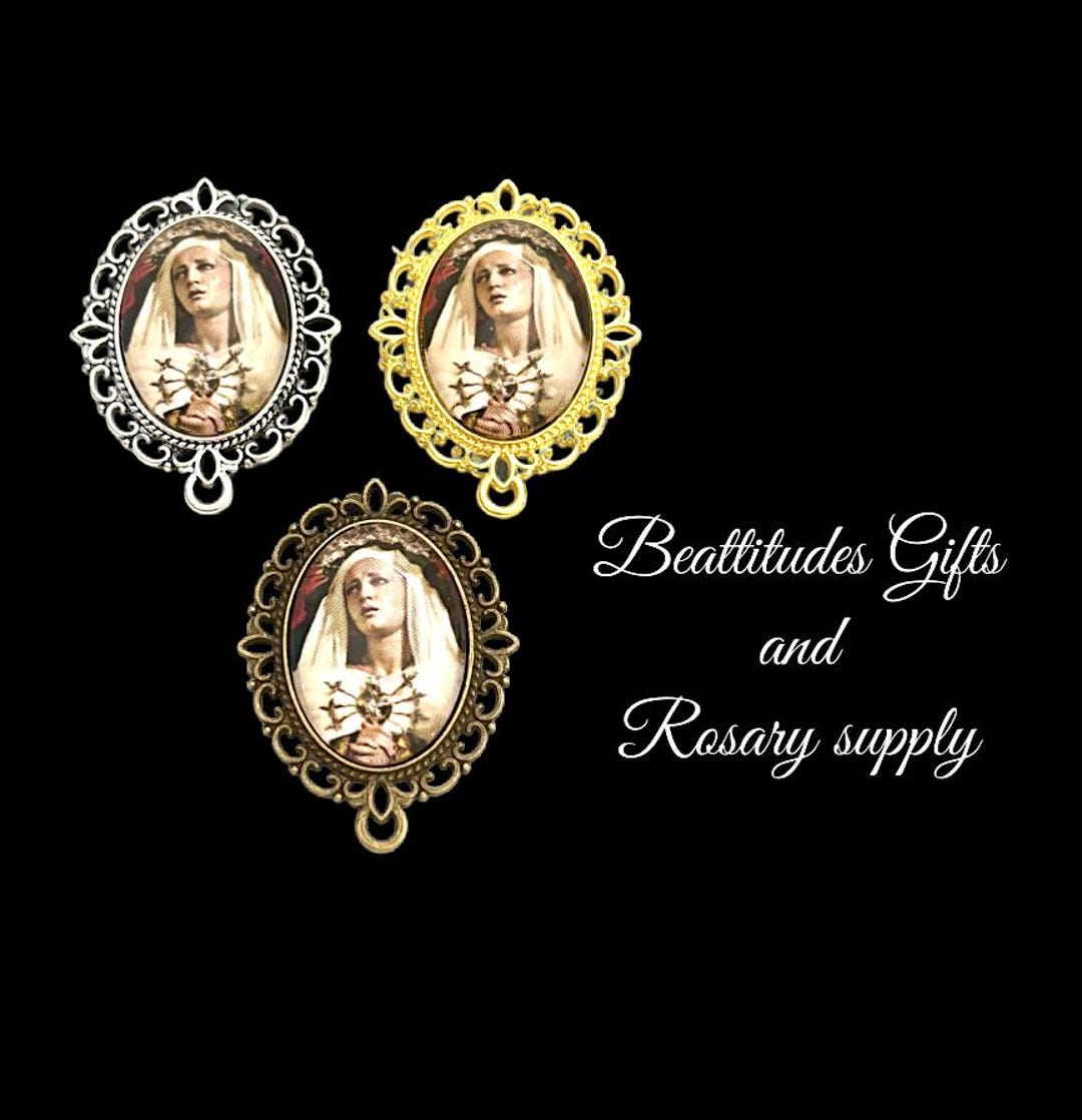 Madonna Sorrowful Mother SWORDS Mary Rosary Centerpiece Chaplet Center ...