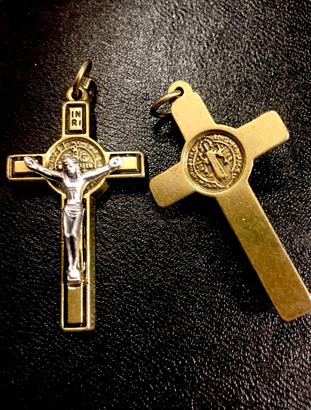 Benedict Double Sided Medal Crucifix Set of 2 Silver Brass Color 1 1/2 ...