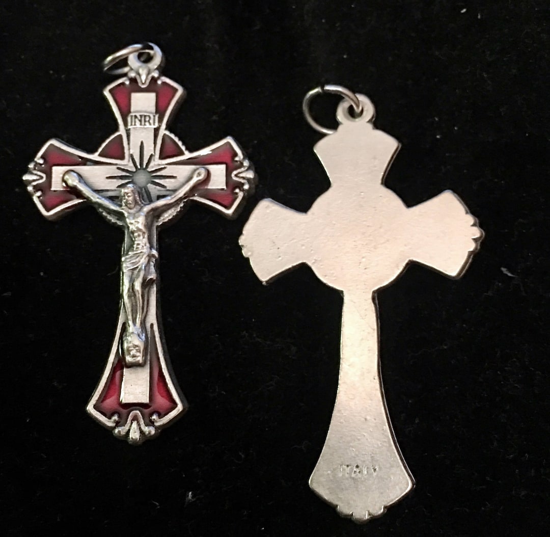 Lot of 2 Jesus Red Enamel Crucifix Rosary Cross Made in ITALY Silver ...