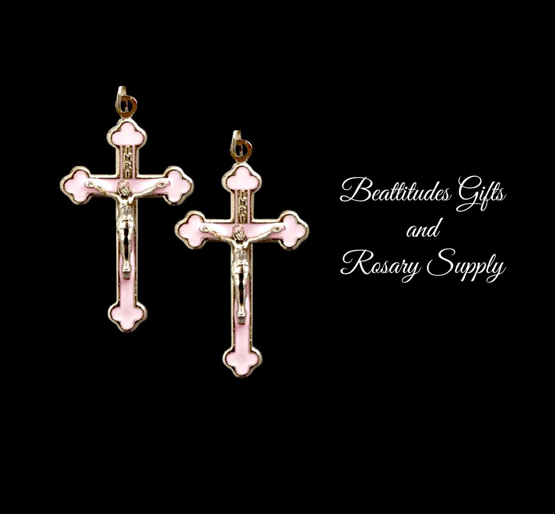 Lot of 2 Jesus Enamel PINK Crucifix Rosary Cross Made in ITALY Silver ...