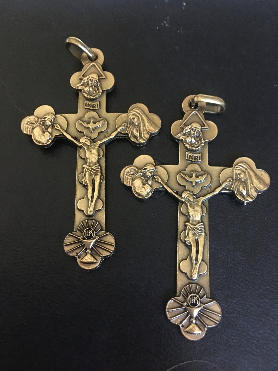 Set of 2 Holy Trinity Cross Brass Style Crucifix for Rosary or Pendant ...