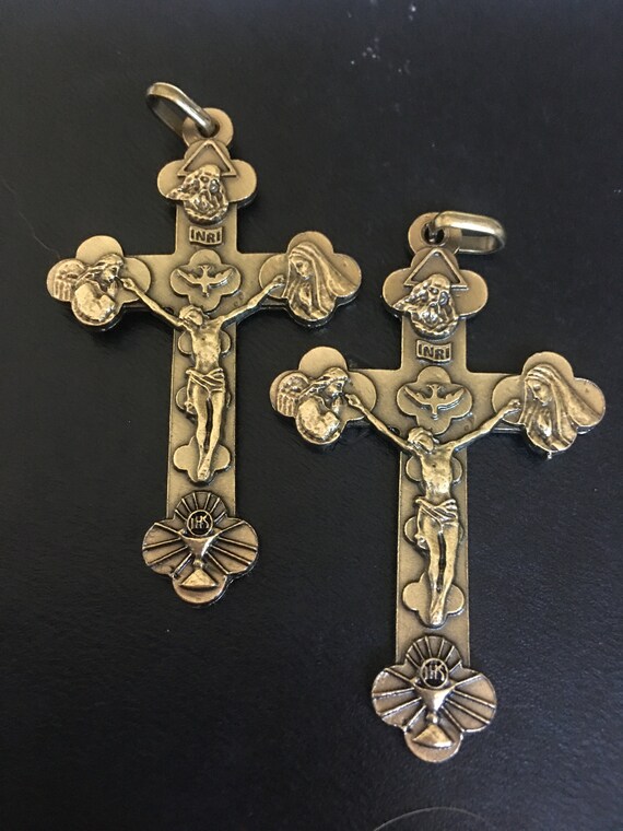 Set of 2 Holy Trinity Cross Brass Style Crucifix for Rosary or - Etsy