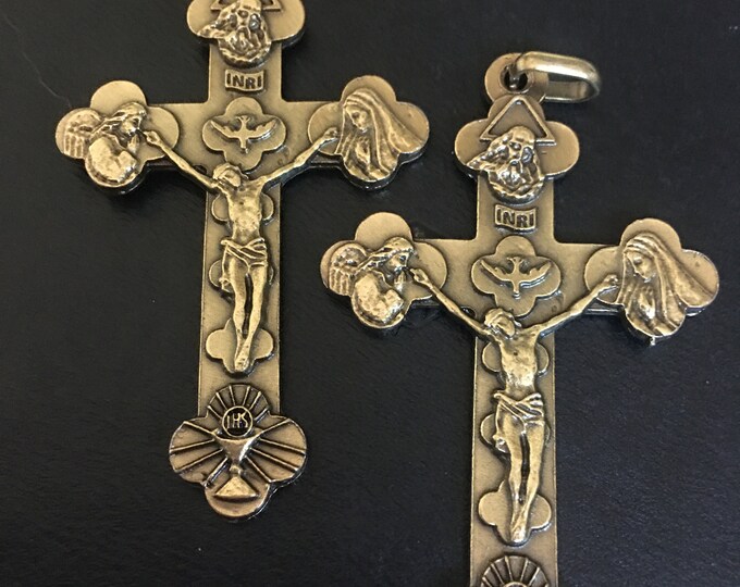 Set of 2 Holy Trinity Cross Brass Style Crucifix for Rosary or Pendant ...