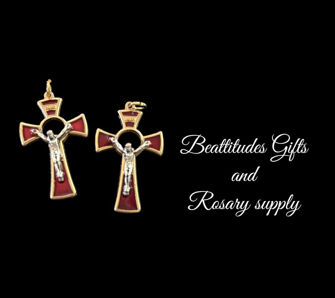 JESUS RED Enamel Cross Rosary or Pendant Crucifix Medium Size 1.5 Inch ...