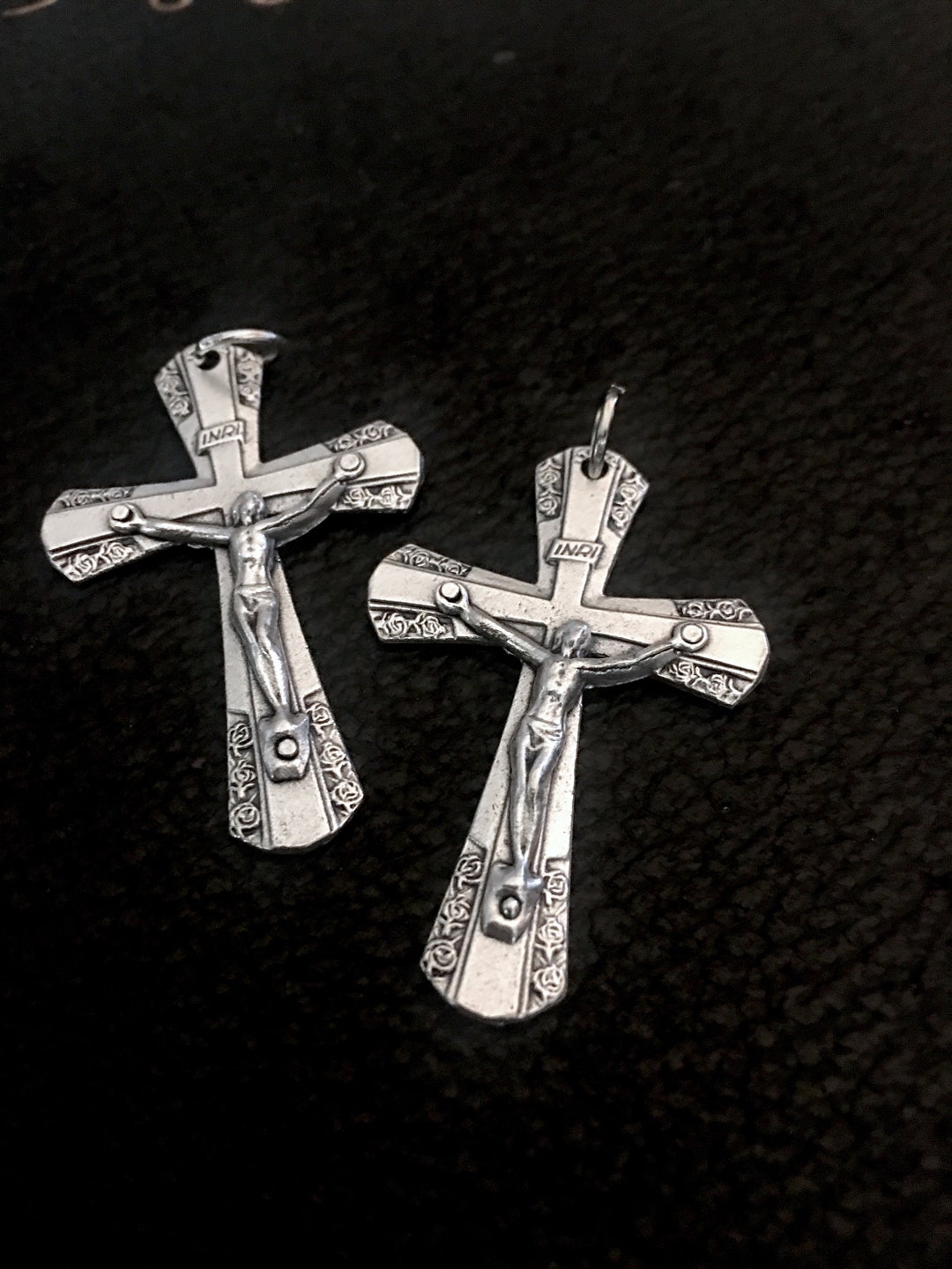 Modern Roses Style Jesus Crucifix Rosary Cross Lot of 2 ITALY Crucifix ...
