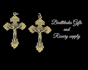 Set of 3 Gold Tone Italian Made Pardon Crucifix Double Sided Rosary ...