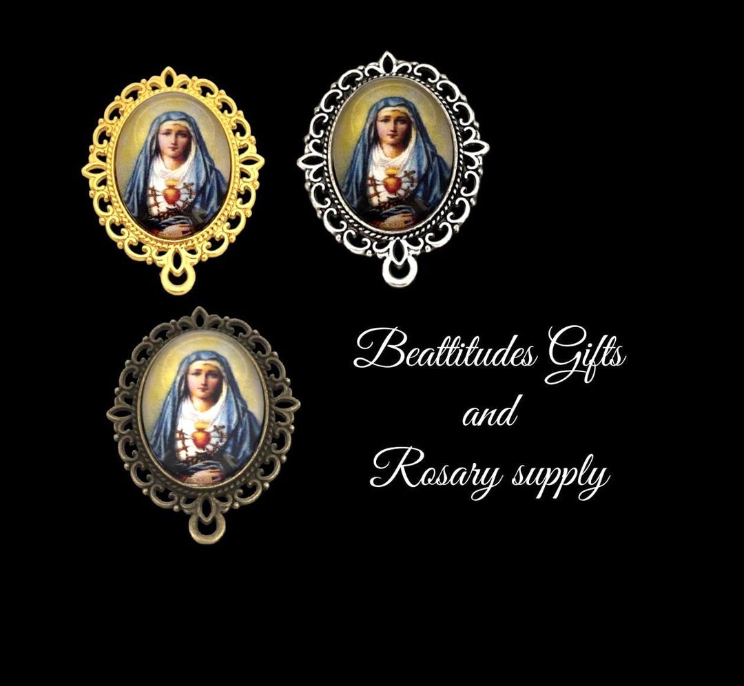 Madonna SEVEN SWORDS Sorrowful Mother Mary Easter Rosary Centerpiece ...