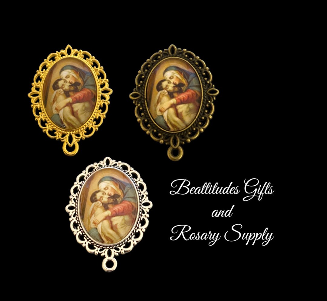 PIETA Rosary Centerpiece Jewelry Large Connector Virgin Mary With Jesus ...